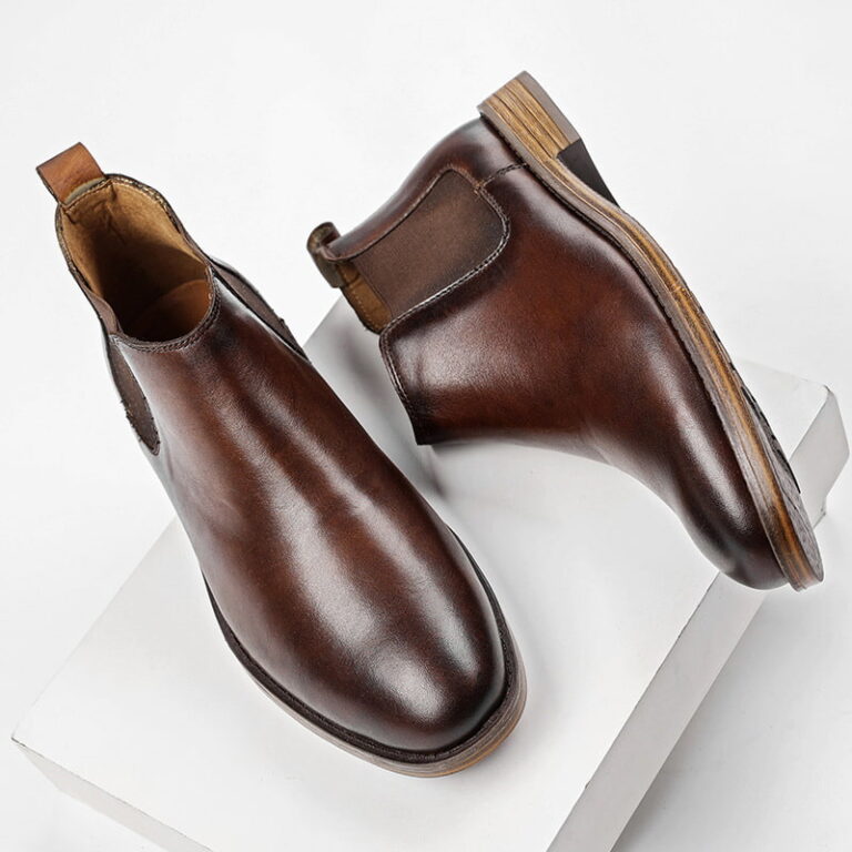 Round Toe Mid top Leather Chelsea Boot Brown | Toffpark