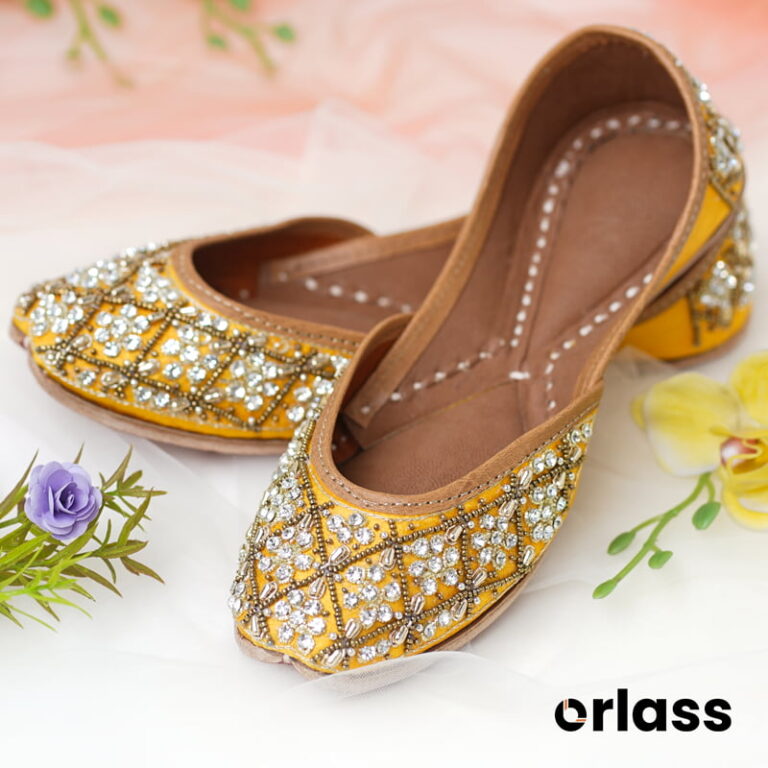 Orlass Jahan Stone Work Jutti - Yellow | Toffpark