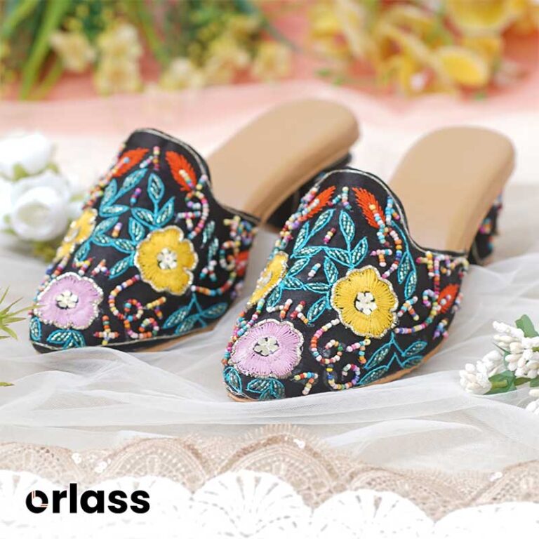 Orlass Emmeline Floral Heel Mule - Black | Toffpark