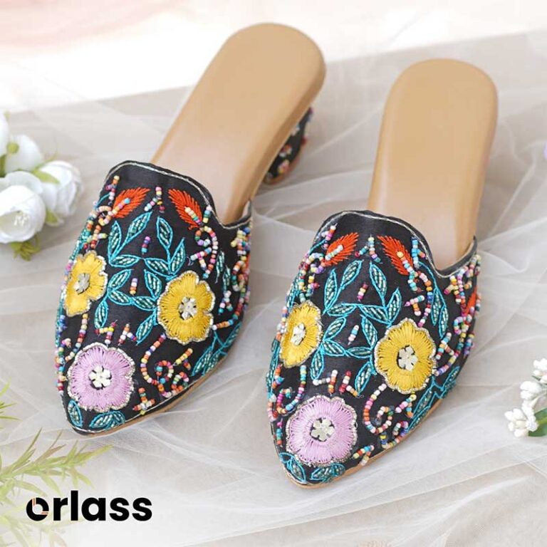 Orlass Emmeline Floral Heel Mule - Black | Toffpark